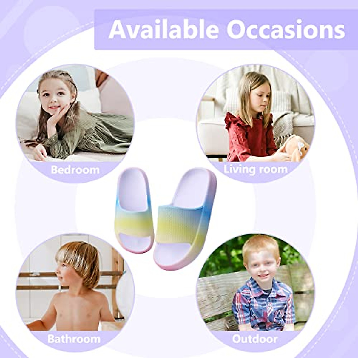 FJPTREN Kids Cloud Shoes Girls Boys Slippers Sandals Cushioned Non Slip Slippers Lightweight Shower Shoes Kids Platform Thick Sole Slides Kids Slip on Sandals Rainbow Size 13 M Little Kid