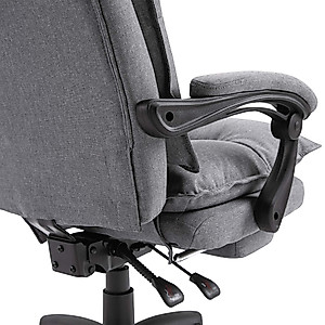 Vinsetto 360° Swivel Executive Home Office Chair Adjustable Height Linen Style Fabric Recliner with Retractable Footrest and Double Padding, Grey