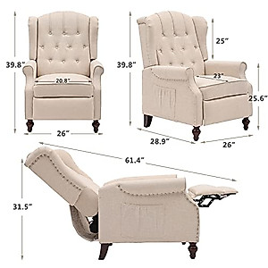 IPKIG Recliner Chair with Heated and Massage, Tufted Comfy Wingback Design Push Back Recliners Armchair Accent Chairs with Side Pockets for Living Room, Bedroom, Home (1, Beige)