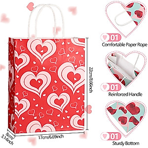 Crtiin 192 Pcs Valentine's Day Paper Gift Bags with Handle Set with Tissue Paper and Stickers Bulk Treats Gift Wrap Bags for Valentines Wedding Party Favor Gift Wrapping Supply, 8.7 x 6.7 x 3.1 Inch