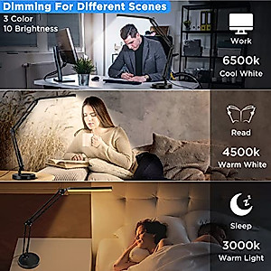 IVMAIE LED Desk Lamp with Clamp & Round Base & Adapter, 3 Colors 10 Brightness Eye-Caring Architect Desk Light with Memory Function, 360° Spin Tall Swing Arm Desk Lamps for Home Office