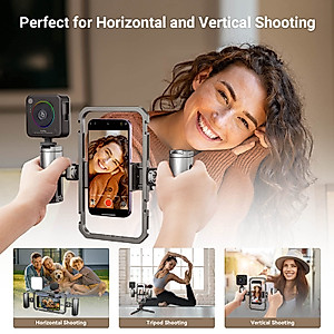 SmallRig Universal Smartphone Video Rig for iPhone 16 15 14 for Samsung, Filmmaking Vlogging Rig Aluminium Alloy Phone Video Cage Grip with Cold Shoe Mount for Videomaker Videographer