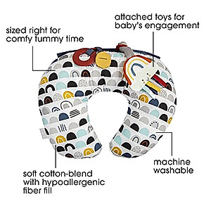 Boppy Tummy Time Prop, Black and White Modern Rainbows with Teething Toys, Fabric, A Smaller Size for Comfortable Tummy Time, Attached Toys Encourage Neck and Shoulder Strength Building