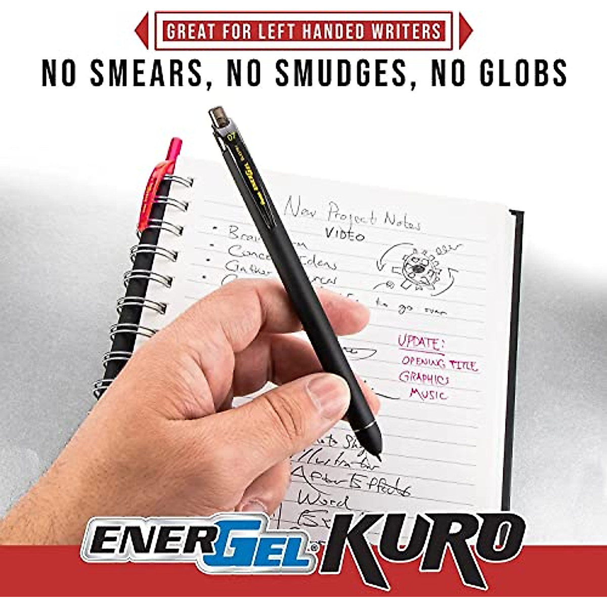 Pentel Energel 0.7 Kuro Gel Pen - Medium Line - 12 Pack Of 6 Black & 6 Blue