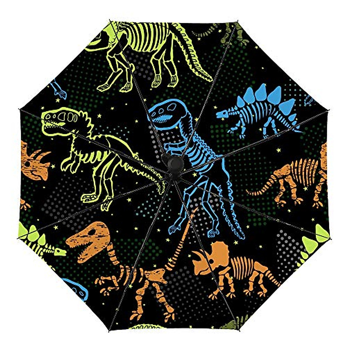 Travel Umbrella Windproof Portable Umbrella, Cool Dinosaur Skeleton Folding Umbrella, Waterproof Compact Sun & Rain Umbrellas for Women Men Kid