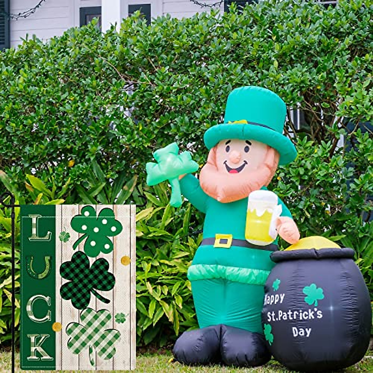 YOVOYOA St Patricks Day Garden Flag, 12.5 x 18 Inch Double Sided Green Shamrock Clover Spring Flag, Rustic Luck Shamrock Buffalo Plaid Flag for Yard Patio Outdoor Farmhouse Decor