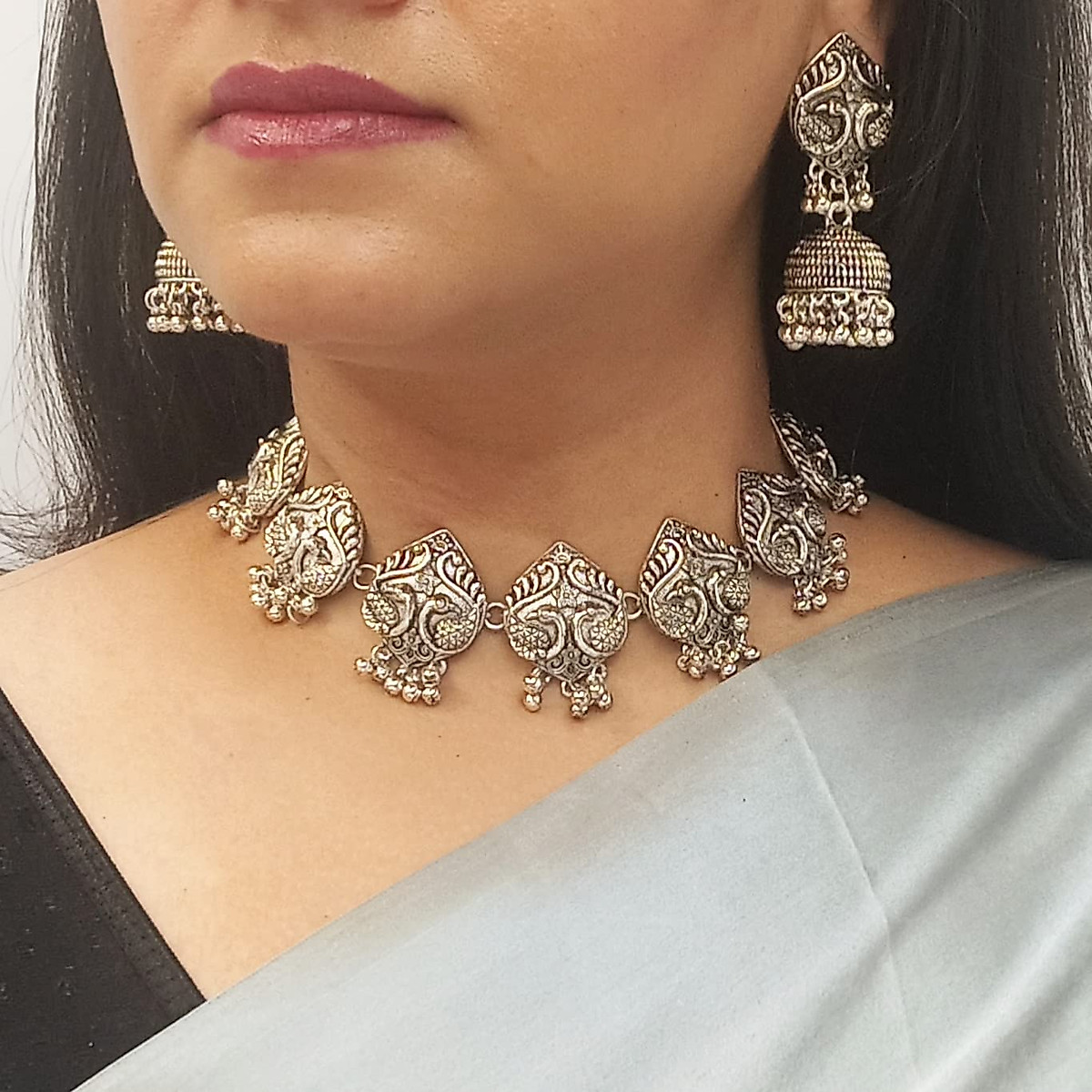 Efulgenz Oxidized Necklace Jewelry Indian Boho Vintage Antique Oxidized Necklace for Women