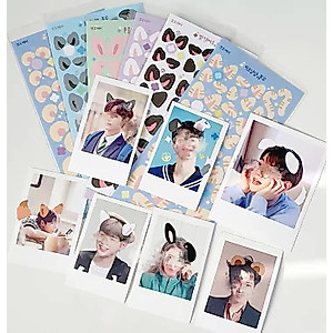 toovro 52 PCS Photo Card Holders for Kpop DIY Suit Penny Sleeves 10 Card Protectors Hard Plastic Holographic Sleeves with Chains 22 Korean Stickers Ribbon Heart Letter Charm Rose Devil Horn Stickers