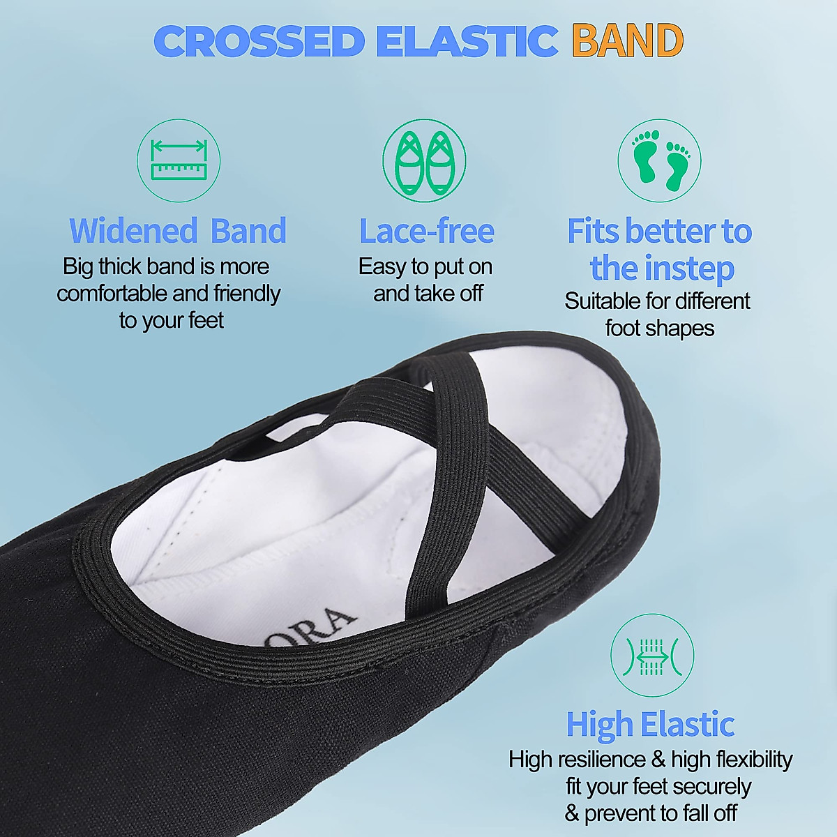 OLORA Women's Ballet Shoes Canvas Dance Slippers Yoga Practice Shoes for Girls/Adults,Black,9 M US