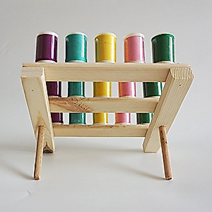 NW 15-Spools Wooden Thread Holder Sewing and Embroidery Thread Rack and Organizer Thread Rack for Sewing with Hanging Hooks