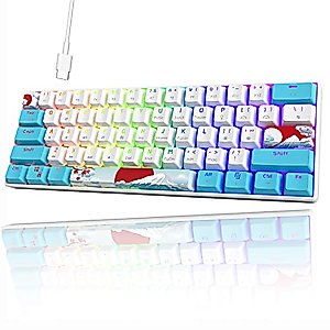 Ussixchare 60 Percent Keyboard Mechanical RGB Wired 60% Gaming Keyboard Blue with PBT Backlit Keycaps for Windows PC Gamers (Sea/Red Switch)