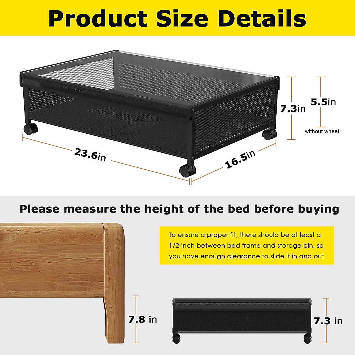 NADAMOO Under Bed Storage with Wheels and Clear Cover, Rolling Underbed Storage Containers, Metal Frame Under the Bed Organizer Bins for Bedroom Clothes Shoes Blankets Toys Books, Pack of 2