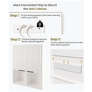 HAIOOU Fluted Bathroom Wall Cabinet with Motion Sensor Light, Curved Profile Wooden Medicine Cabinet Wall Mounted Cupboard, Wave Like Over Toilet Storage Cabinet with Buffering Hinges - Modern White