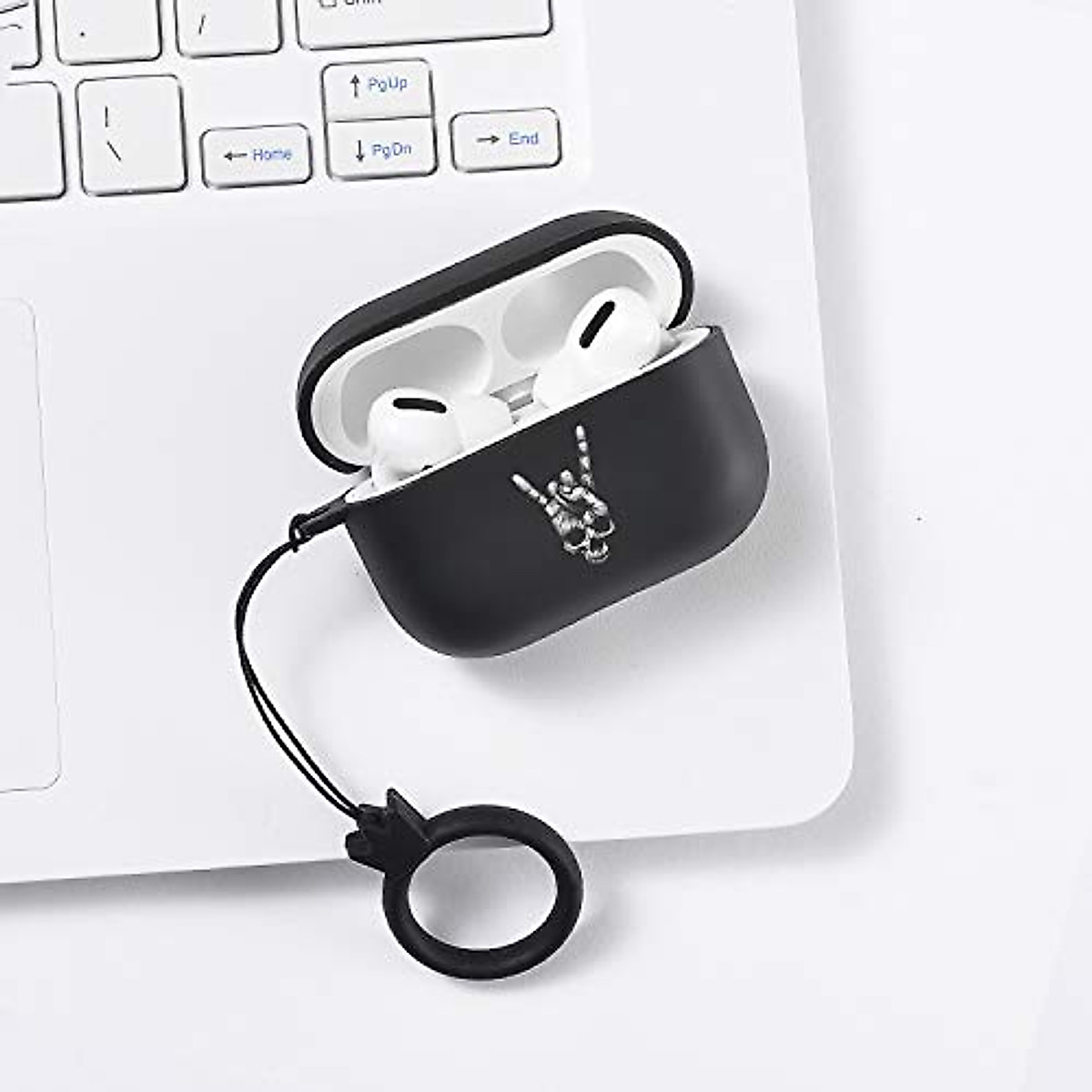 LuGeKe Case for Airpods Pro with Keychain,Cool Skull Patterned Case with Protective Soft TPU,Shockproof Cover for Girls Boys Kids Women Men (Novel Skull,Support Wireless Charge)