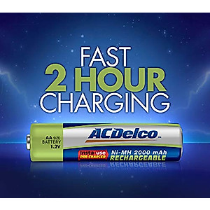 ACDelco 2-Hour Fast Battery Charger Includes AA Rechargeable Batteries and Car Adapter, 4 Count