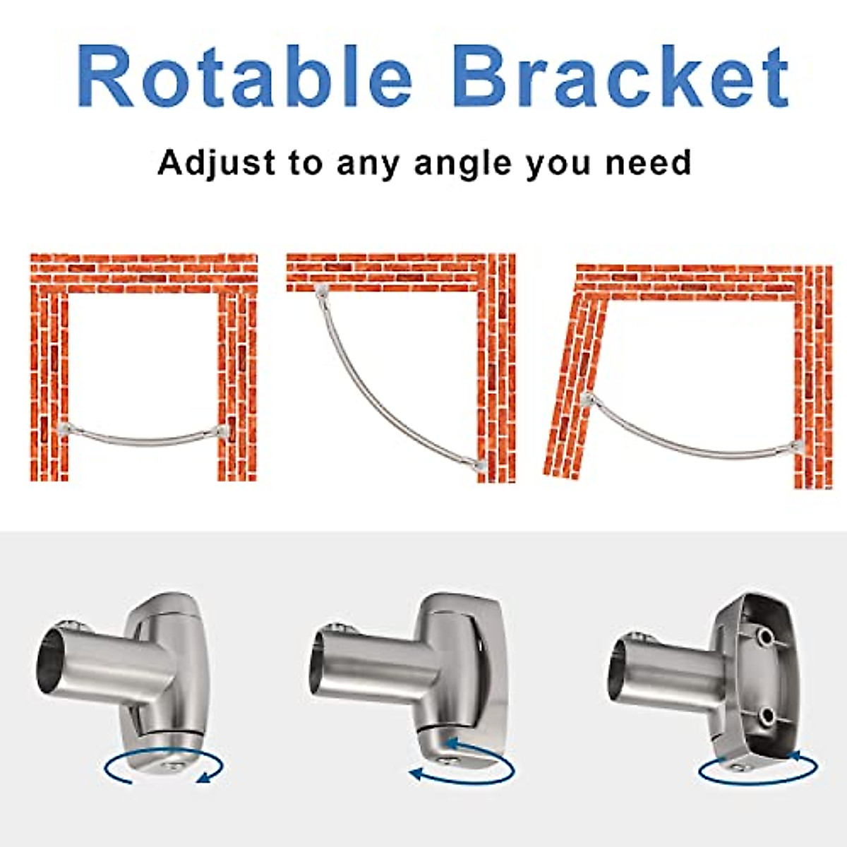 TENOVEL Curved Brushed Nickel Shower Curtain Rod &Brushed Nickel Double Sided Shower curtain Hooks(12 pcs)