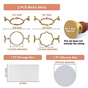 Yelsky 2 Metal Wax Seal Molds with Round and Flower Shape for 1 Inch Wax Seal Stamp, Wax Sealing Silicone Mat, Craft Adhesive Waxing for Wedding Invitations Envelopes Cards Gifts Wine Packaging