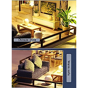 Kisoy Dollhouse Miniature with Furniture Kit, Handmade Chinese Style Loft DIY House Model for Teens Adult Gift (Bamboo Fragrance)