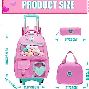 ZBAOGTW Rolling Backpack for Girls Kids Backpack with Wheels Backpacks for Elementary with Lunch Box Pencil Case Trolley Luggage