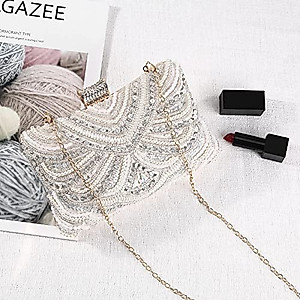 UBORSE Women Evening Clutch Bags Vintage Wedding Purse Beaded Bags Cocktail Party Bridal Prom Handbag for Women（Apricot）