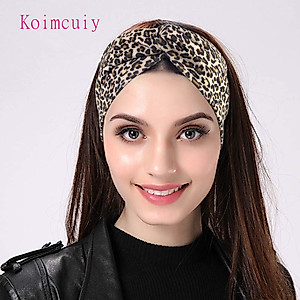 Koimcuiy Women Headbands Headwrap Yoga Workout Sport Thick Head Bands Stretchy Hair Bands Solid Color (M, Leopard)