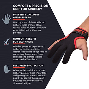 DMoose Archery Glove, Leather Gloves for Recurve & Compound Bow, Non-Slip Padded Tips for Grip Stability - Three Finger Protected Design Archery Finger tab, Archery Accessories for Men, Women & Youth