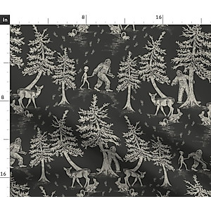 Spoonflower Fabric - Sasquatch Cryptids Charcoal Gray Cryptozoology Aliens Printed on Petal Signature Cotton Fabric Fat Quarter - Sewing Quilting Apparel Crafts Decor