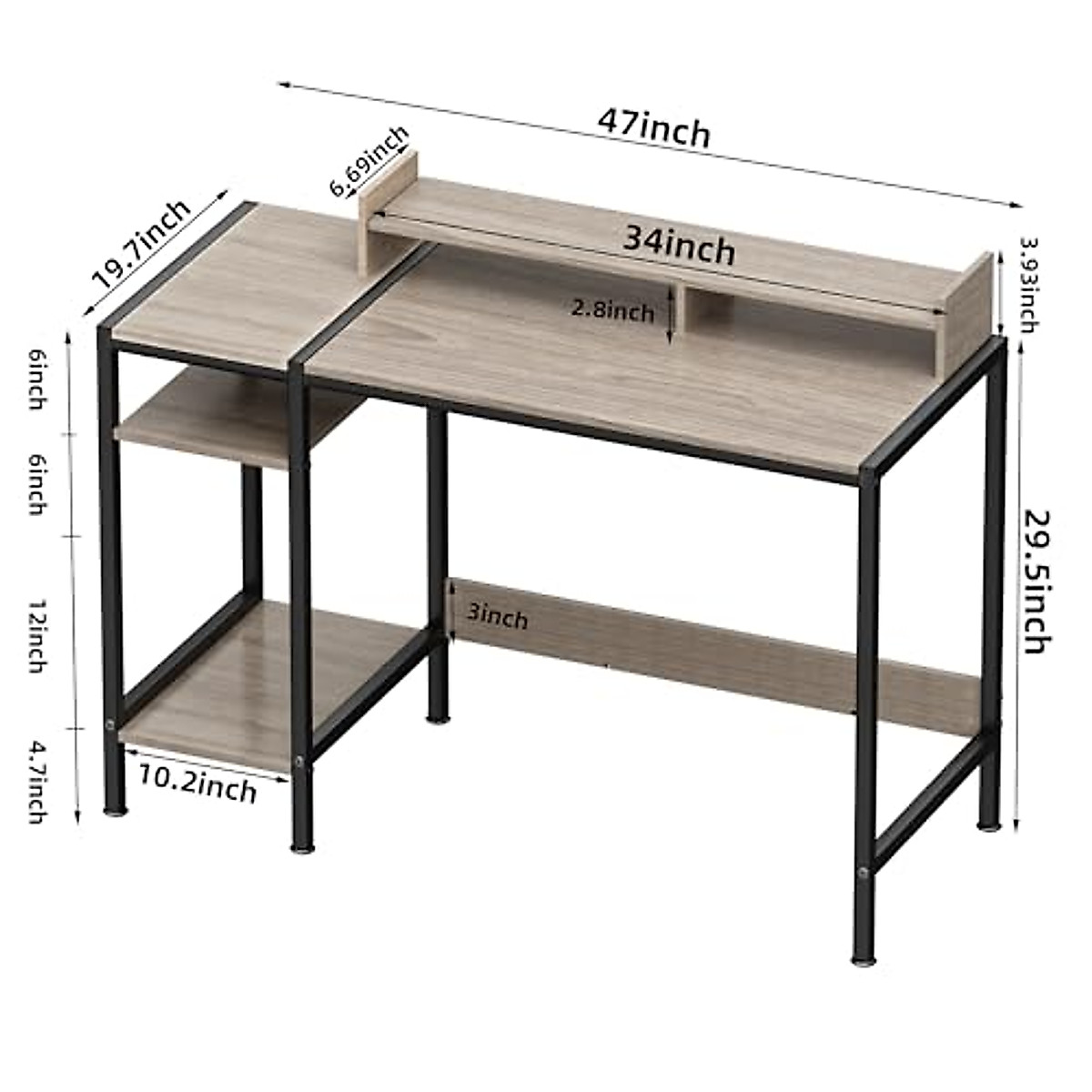 Computer Desk - 47” Gaming Desk, Home Office Desk with Storage, Small Table with Monitor Stand, Adjustable Storage Space, Modern Design Corner Table