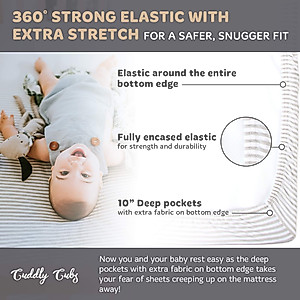 Cuddly Cubs Fitted Crib Sheets Set – 2 Pack – Jersey Cotton Crib Mattress Sheets for Baby Boy, Girl Crib – Grey Stripes, Sheep Toddler Bed Sheets – Fits on Standard 28 x 52 Crib and Toddler Mattress