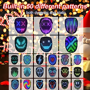 AOSKYKA Face Transforming LED Mask with 50 Presets Pattern Controlled by Gesture, Light Up Mask for Costume Cosplay Party Masquerade, Christmas