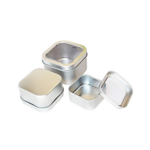 18-Pack Empty Square Silver Metal Tins with Clear Window for Candle Making, Candies, Gifts & Treasures, Mixed Sizes