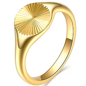 Jude Jewelers Stainless Steel Round Signet Style Sunshine Pattern Cocktail Party Promise Statement Holiday Ring (Gold, 11)