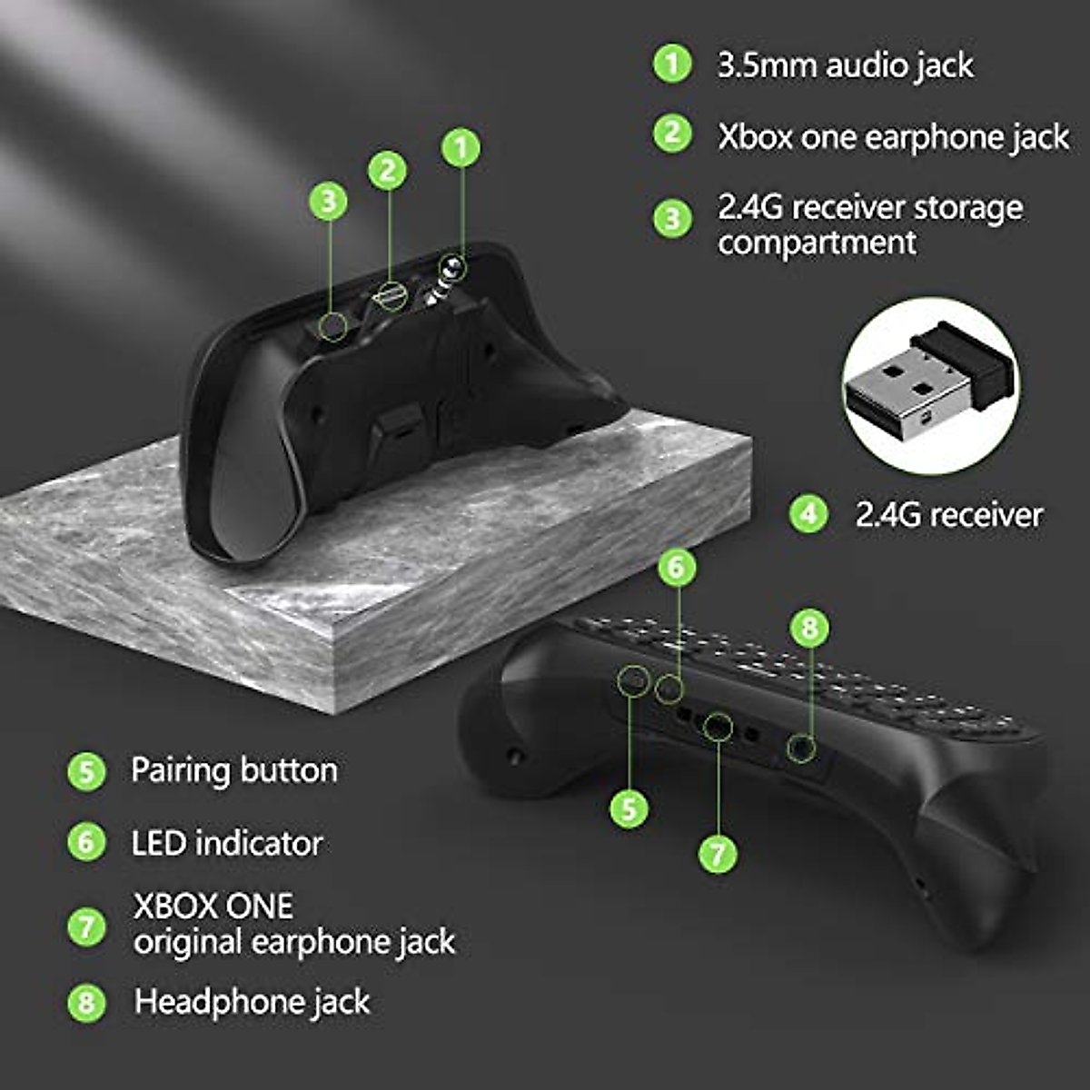 TiMOVO Green Backlight Keyboard for Xbox One, Xbox Series X/S,Wireless Chatpad Message KeyPad with Headset & Audio Jack,Mini Game Keyboard Fit Xbox One/One S/One Elite/2, 2.4G Receiver Included, Black