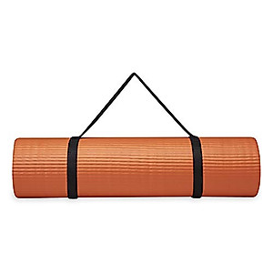 Gaiam Essentials Thick Yoga Mat Fitness & Exercise Mat with Easy-Cinch Carrier Strap, Orange, 72""L X 24""W X 2/5 Inch Thick-10mm