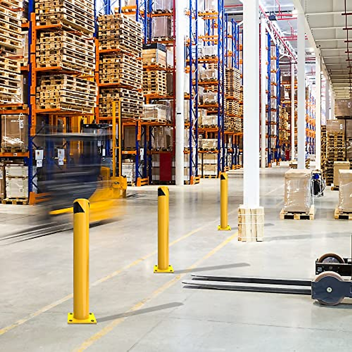 YITAHOME Safety Bollard Post, 48" x 4.5" Steel Bollards for Warehouse, Yellow, 1 Pack