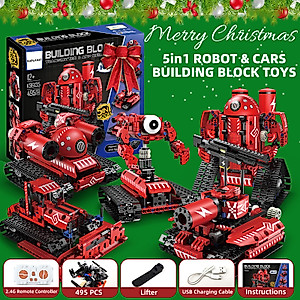 Suplanet STEM Robot Toys for Kids Ages 8-14, 5-in-1 Remote Control and APP Programmable Robot Toys - 495 Pcs DIY Building Science Educational Kit, Building Block Birthday Gift for Teen Boys Girls