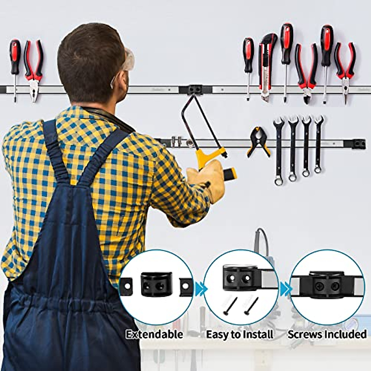 Rechabite 6 Pieces 12" Magnetic Tool Holder Strip, Stainless Steel Surface Tool Magnet Bar, Metal Tool Organizer Rack for Garage Organization, Easy To Install in Workshop, Mounting Screws Included