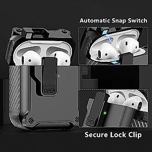 Airpods Case Cover with Cleaner kit,Automatic Snap Switch Design with Secure Lock Clip Protection for Apple Airpods 2nd/1st Generation Charging Case（Black）