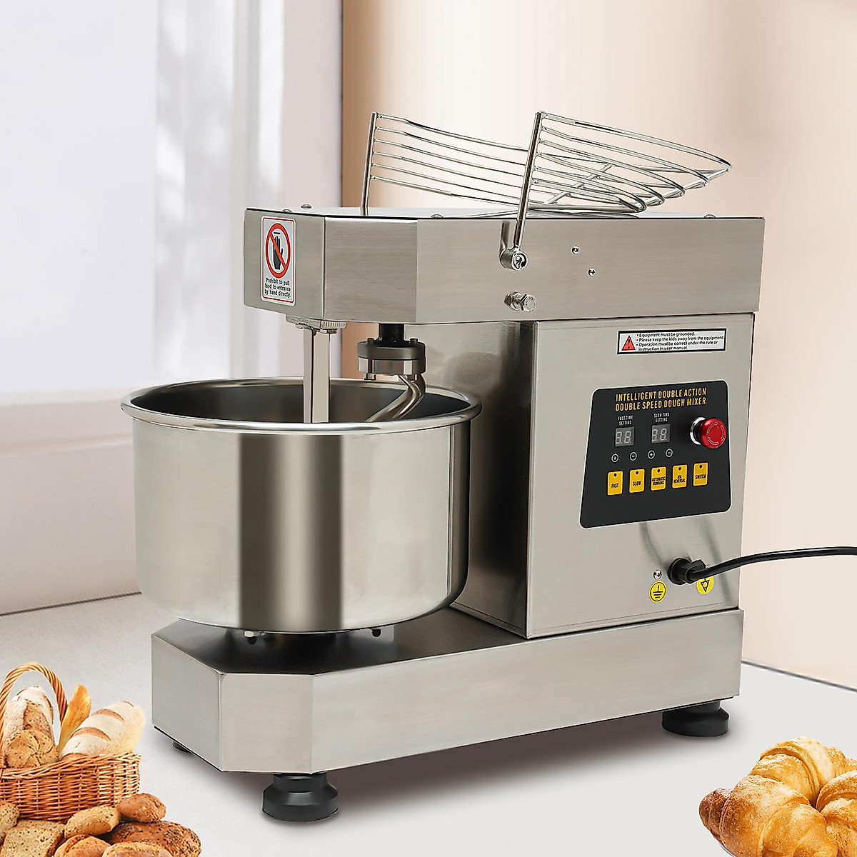 Commercial Food Mixer, 10.5Qt Capacity, 750W Dual Rotating Dough Kneading Machine with Food-grade Stainless Steel Bowl, Security Shield & Timer Included, Baking Equipment for Restaurant (10 QT)