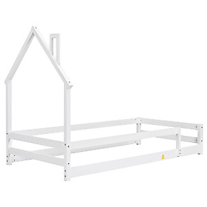Harper & Bright Designs Twin Size Floor Bed with Rails and House-Shaped Headboard, Wood Twin Montessori Floor Bed Frame,Twin Platform Bed,Twin House Bed for Kids Girls Boys, Box Spring Needed (White)