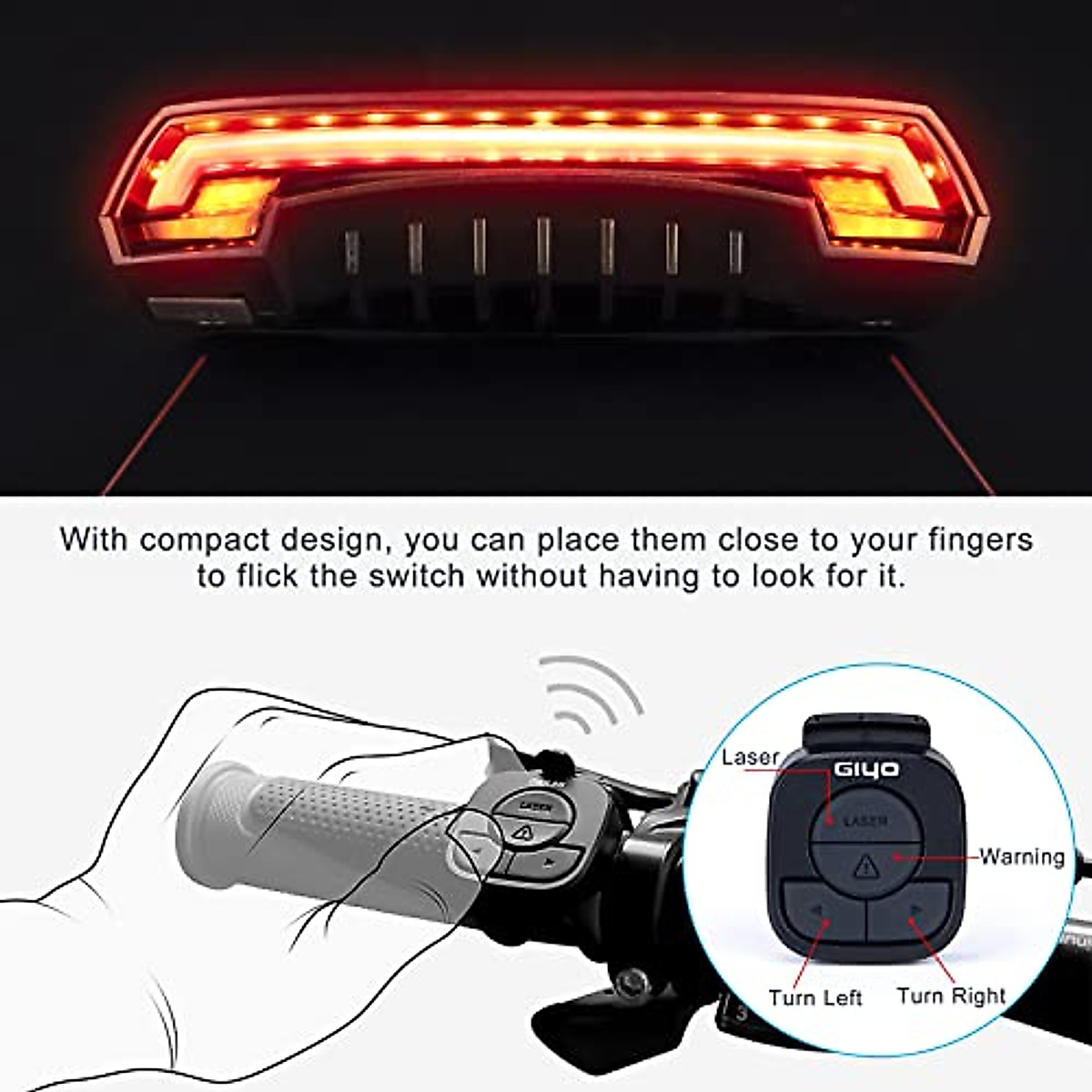 Bike Tail Light Rechargeable with Turn Signals - Laser Drive LED Bike Rear Light - IPX4 Waterproof Smart Bicycle Brake Light for Safer Cycling (USB Cable Included)