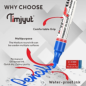 TIMJYUT White Permanent Marker Paint Pens - 2 Count,Medium Tip Oil-Based,Waterproof & Quick Dry,Never Fade,Markers Pens For Rock,Plastic,Glass,Metal,Wood and More