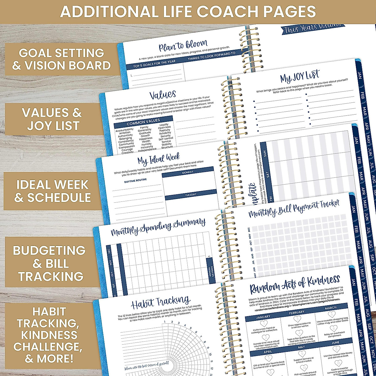bloom daily planners 2024 Calendar Year Day Planner (January 2024 - December 2024) - 5.5” x 8.25” - Weekly/Monthly Agenda Organizer Book with Stickers & Bookmark - Blue Kintsugi