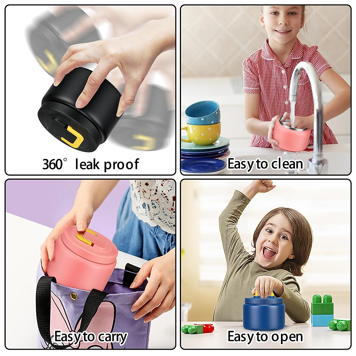 MAISON HUIS 8oz Soup Thermo Wide Mouth Vacuum Insulated Stainless Steel Food Jar, Leak Proof for Hot & Cold Food, Kids Lunch Container for School & Travel (Black)