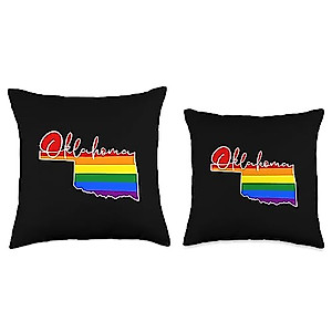 Oklahoma Map USA State Rainbow Pride Flag Map USA State Oklahoma Rainbow Flag Pride Month Throw Pillow, 18x18, Multicolor