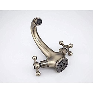 TECKI Kitchen Taps Retro Style Antique Bathroom Faucet Brushed Bronze Sink Hot and Cold Water Faucet Bathtub Sink Mixer Tap Double Handle