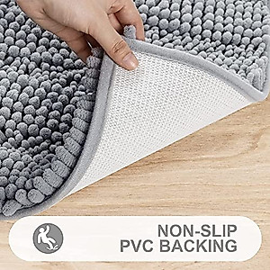 Grandaily Chenille Striped Bathroom Rug Mat, Extra Thick and Absorbent Bath Rugs, Non-Slip Soft Plush Shaggy Bath Carpet, Machine Wash Dry, Bath Mats for Bathroom, 16x24, Grey