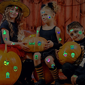 Sixberry Glitter Halloween Temporary Tattoos for Girls, 20 Sheets Glow in the Dark Tattoo Stickers for Kids Women Men Halloween Cosplay Costume Accessories Party Favor Decorations Supplies