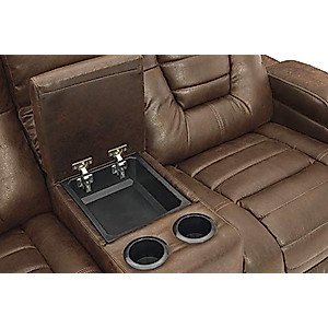 Signature Design by Ashley Owner's Box Faux Leather Power Reclining Loveseat with Center Console, Brown