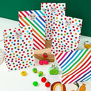 Vammy 24 Pieces Rainbow Party Favor Paper Bags, Food Safe Kraft Paper Gift Bags Sweet Candy Goodie Treat Bags with 24 Stickers for Birthday Party Wedding Christmas, 5.1 x 3.1 x 9.4 Inch